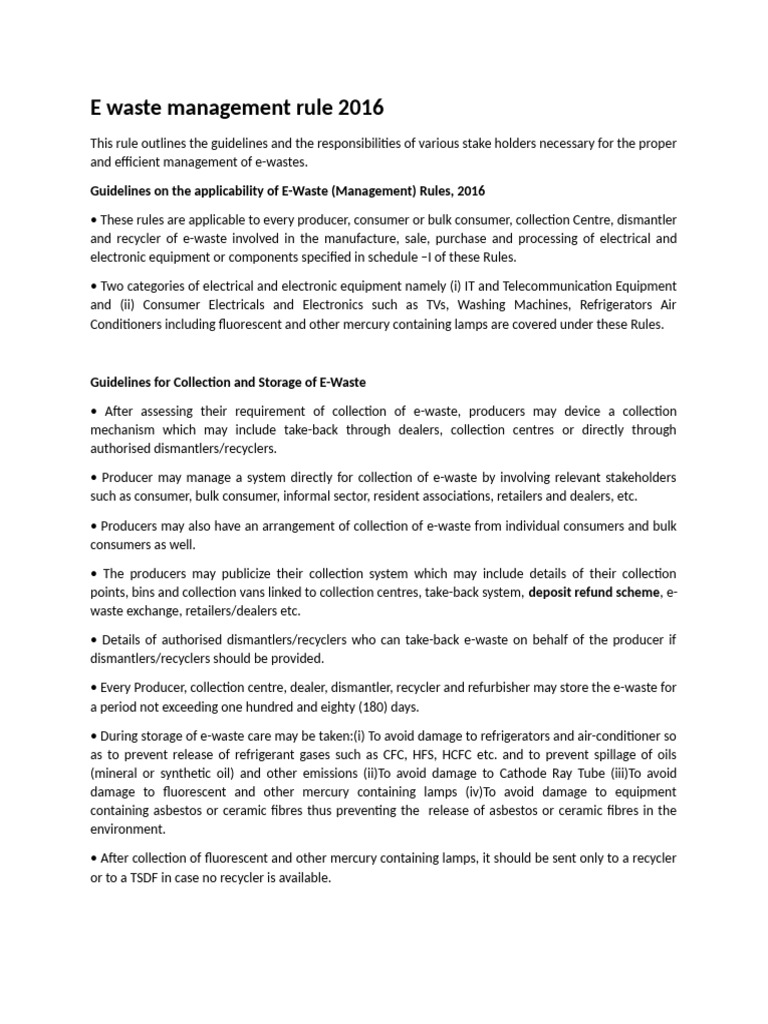 E Waste Management Rule 2016 | PDF | Electronic Waste | Recycling