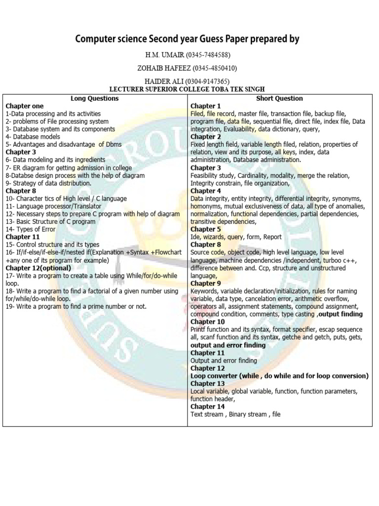 guess paper 2nd year Computer | PDF | Control Flow | Databases
