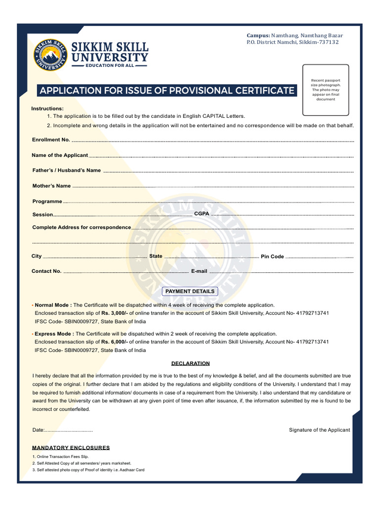 Application For Issue of Provisional Certificate | PDF | Identity Document | Access Control