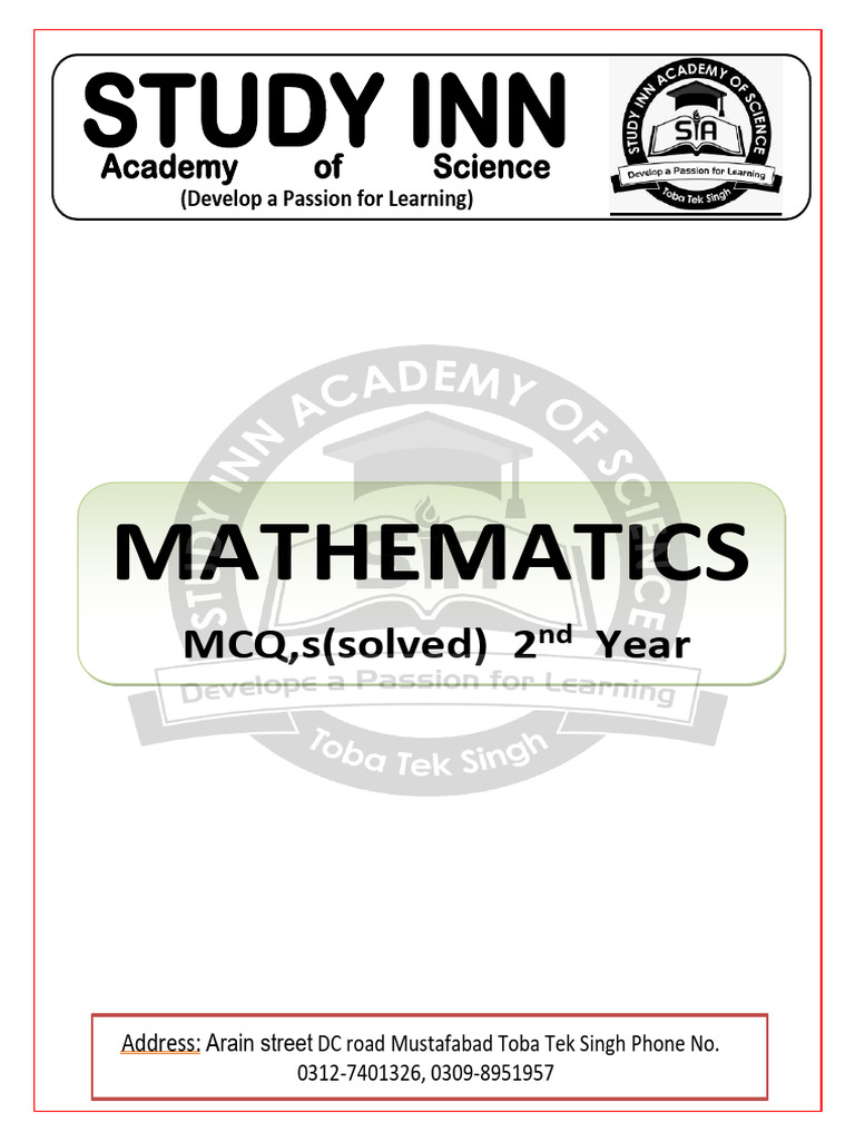 2nd Year Math Mcqs (Solved) 1 - Compressed | PDF | Function (Mathematics) | Mathematical Objects