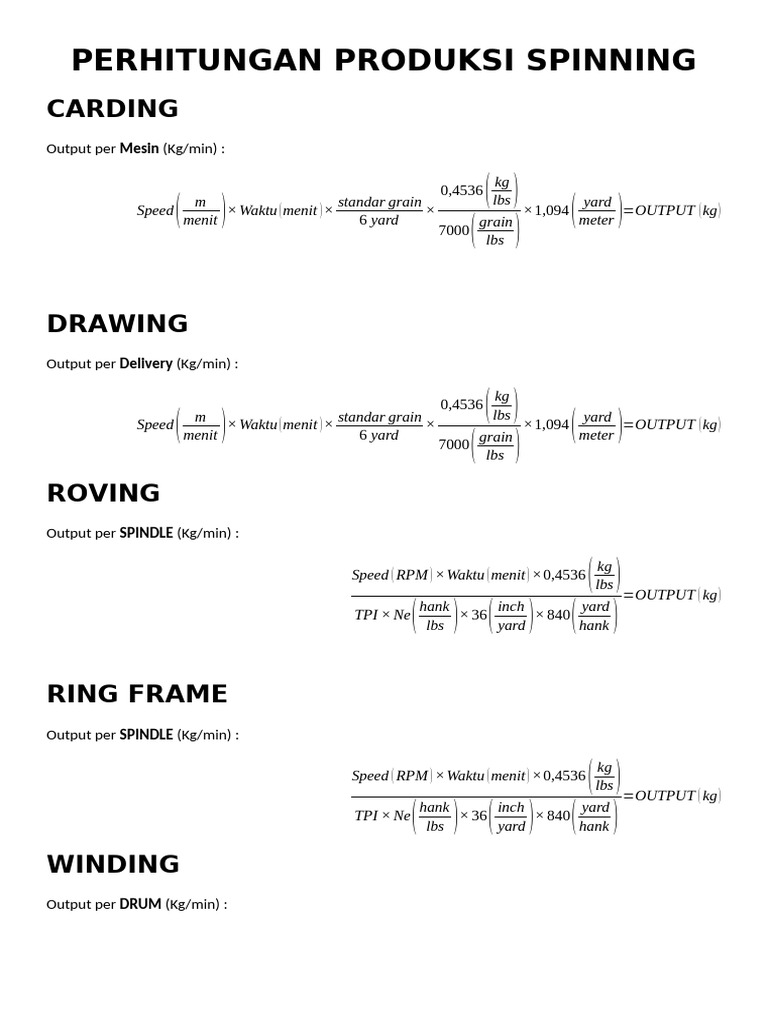 Rumus Dasar Output Proses Spinning | PDF | Pound (Mass) | Units Of ...