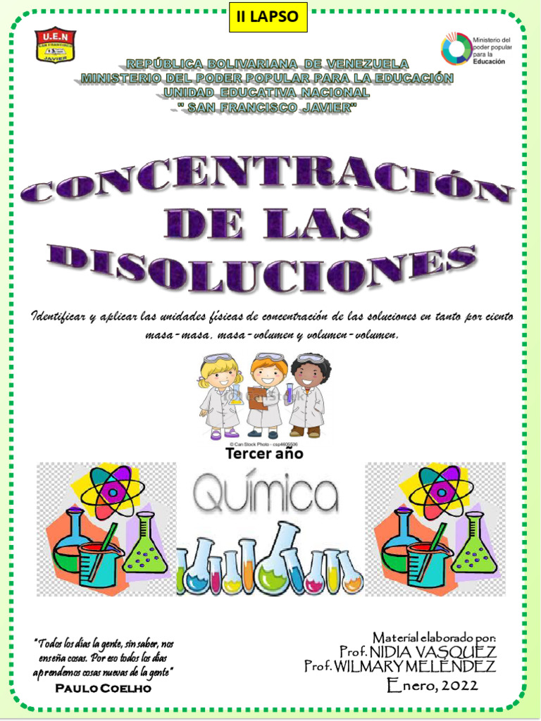 GUIA DIDACTICA CONCENTRACION DE LAS DISOLUCIONES | PDF | Concentración ...