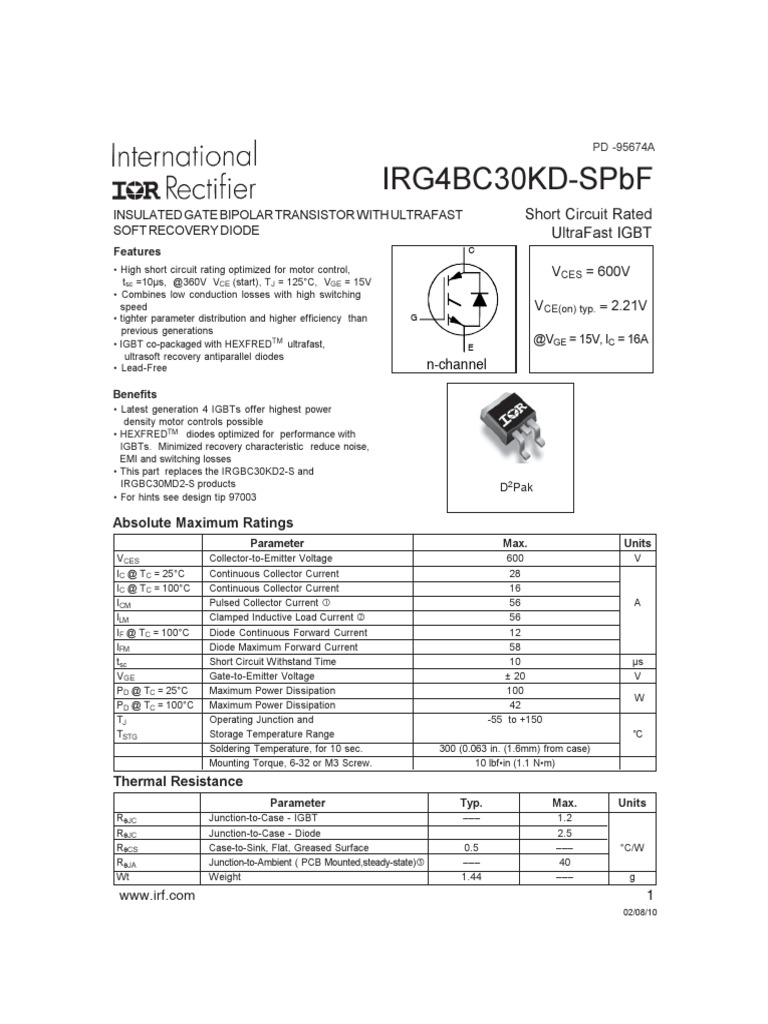 Infineon IRG4BC30KD S DataSheet v01 00 en | PDF | Diode | Electricity