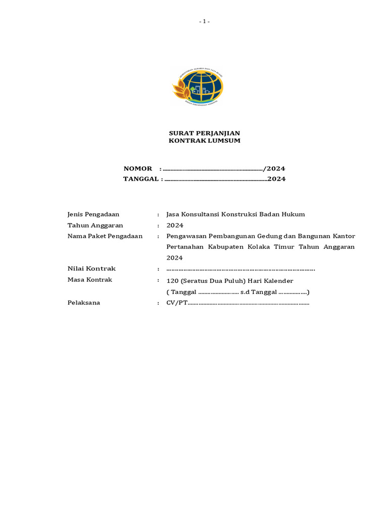Rancangan Kontrak Pengawasan 2024 | PDF