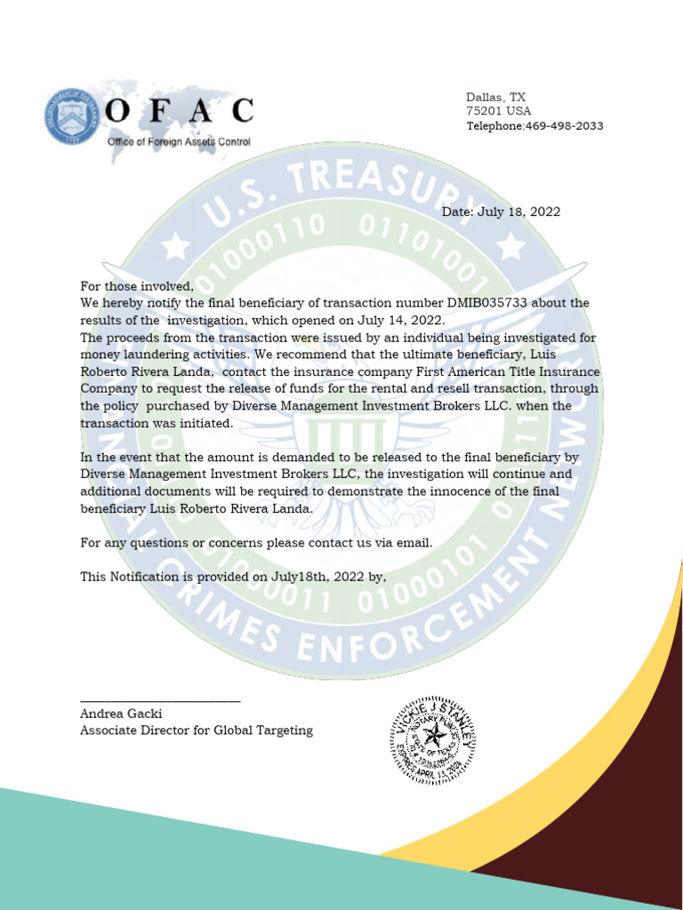 Ofac Notification July 18. 2022 | PDF