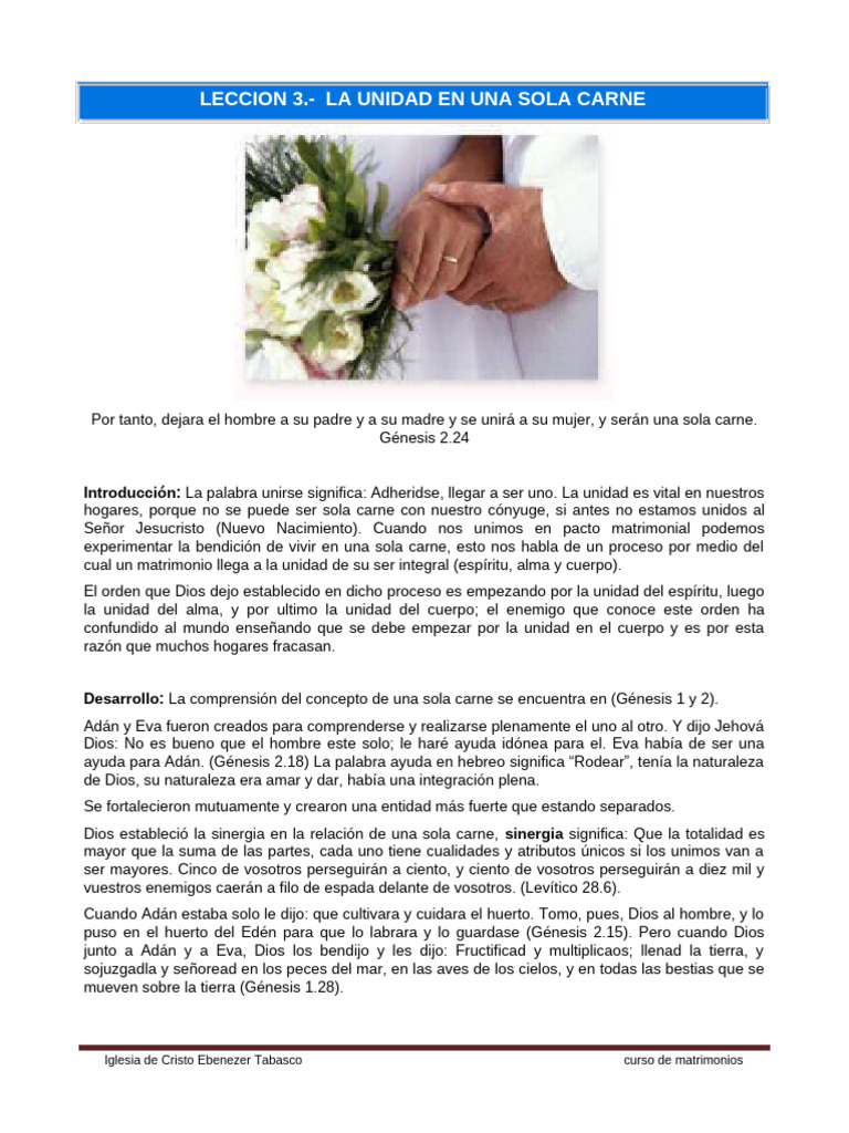 Leccion 3. - La Unidad en Una Sola Carne | PDF | Adán | Víspera
