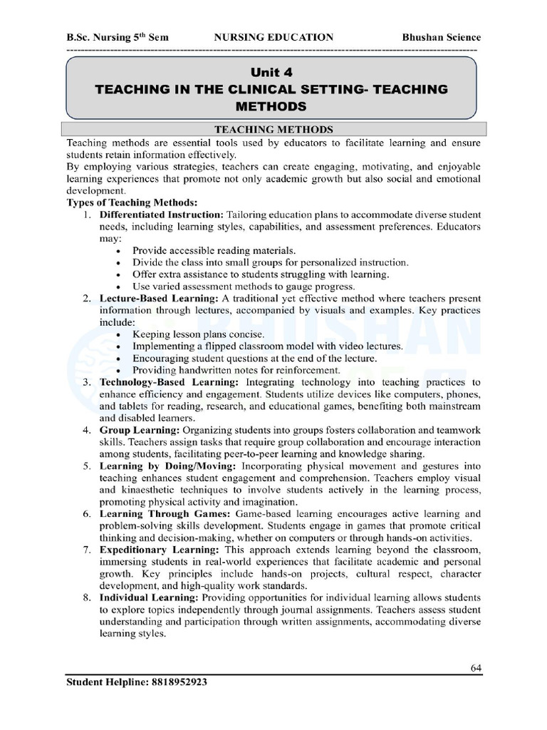 UNIT 4 Teaching in The Clinical Setting Teaching Methods | PDF