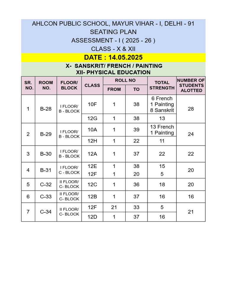 Seating Plan Assessment - I May 14TH | PDF