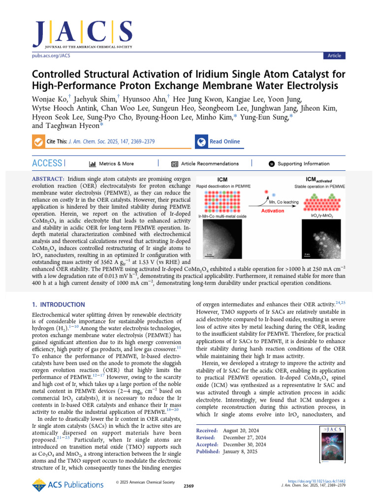 Ko Et Al 2025 Controlled Structural Activation of Iridium Single Atom ...