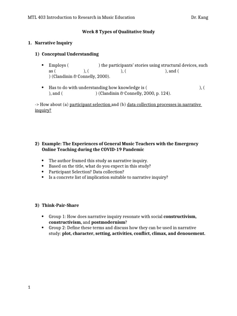 Class Handouts - Weeks 8 To 10 - Quali | PDF | Qualitative Research | Methodology
