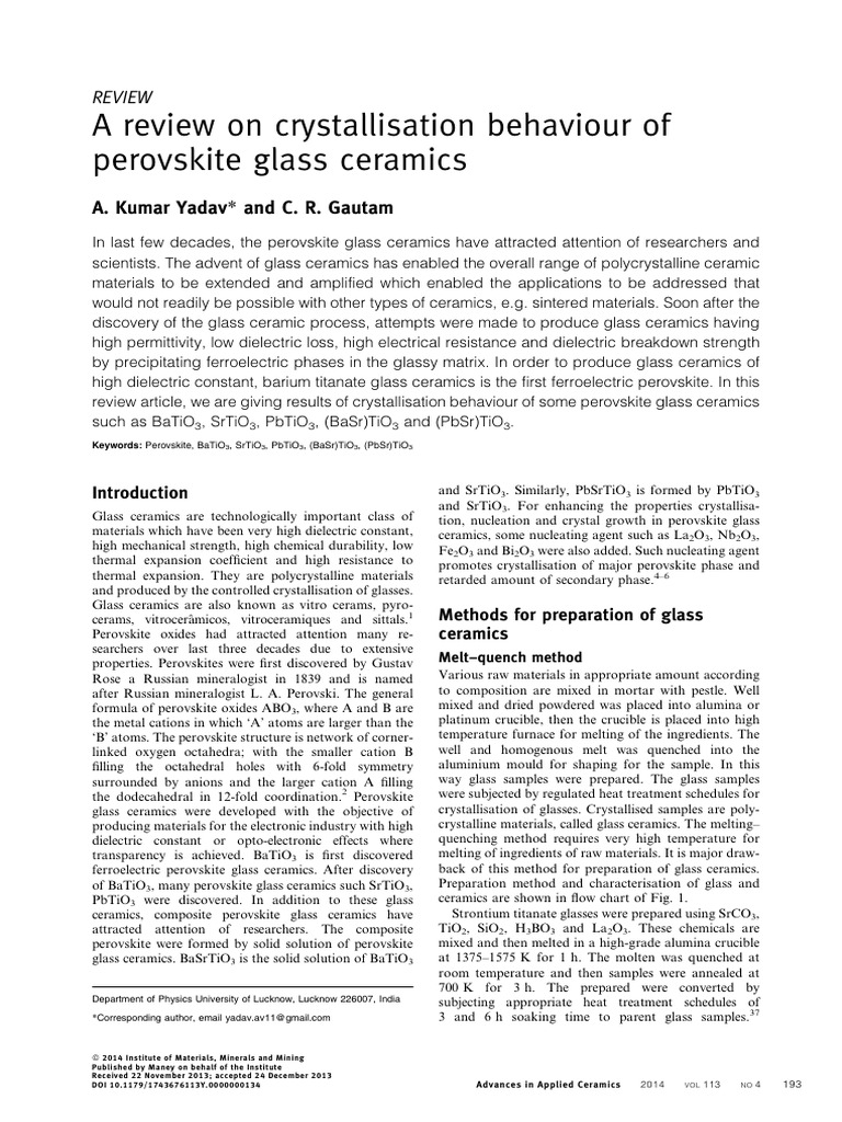 A Review On Crystallisation Behaviour of | PDF | Ceramics | Dielectric