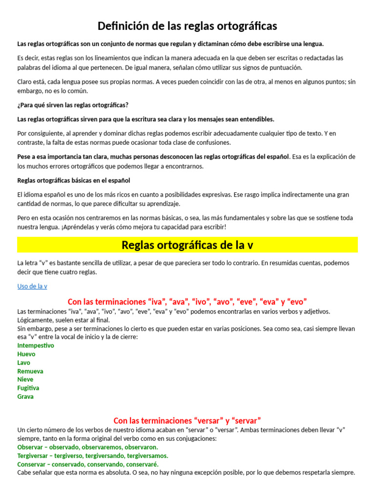 Reglas Ortográficas | PDF | Verbo | Lengua española