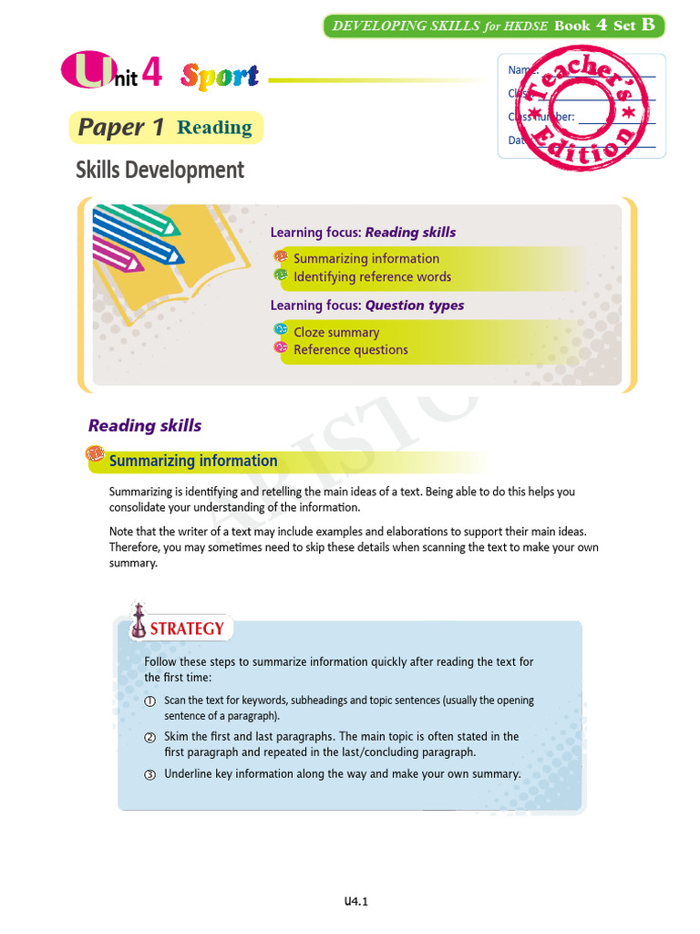 2017P1 2 4B U4 TeachingPart Answers PDF | PDF