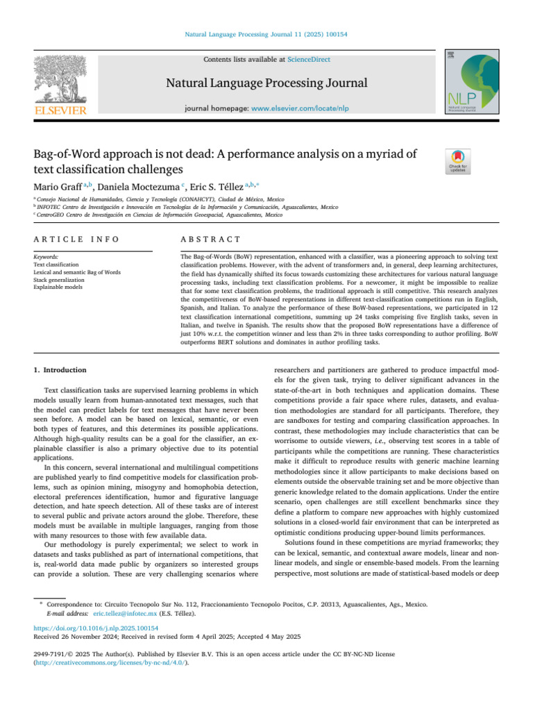 Bag of Word Approach Is Not Dead A Performance Analysis On A Myriad of ...