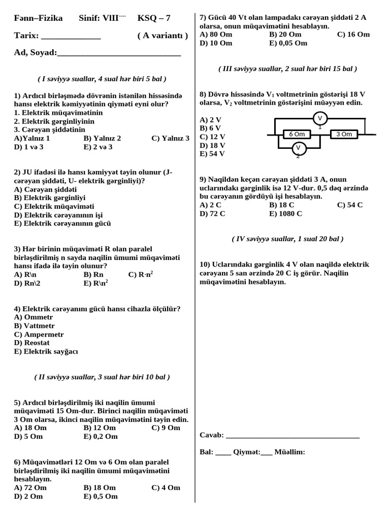 Fizika 8 Sinif Ksq 7 | PDF