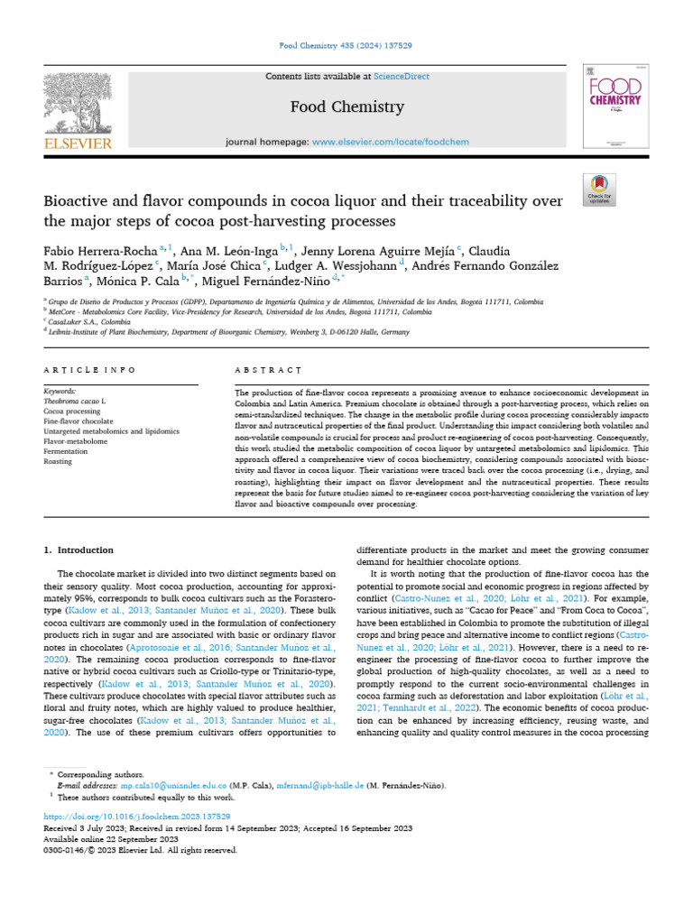 Bioactive and Flavor Compounds in Cocoa Liquor and Their Traceability Over The Major Steps of ...