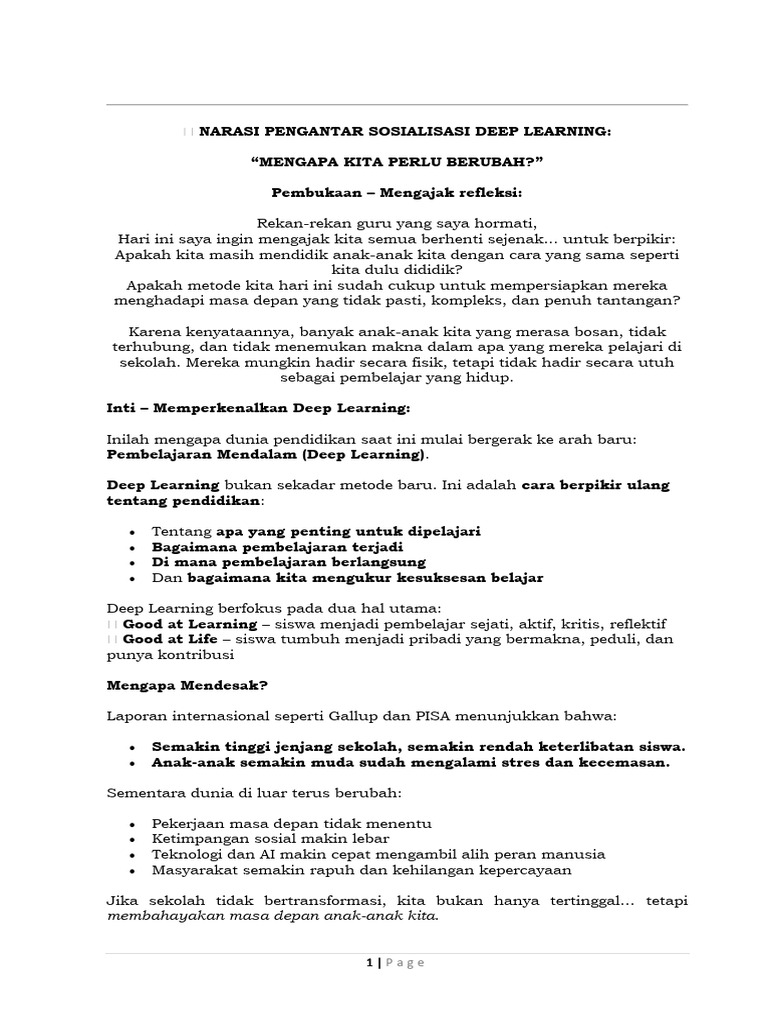 Narasi Pengantar Sosialisasi Deep Learning | PDF