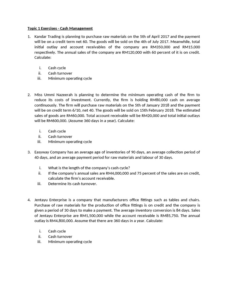 Exercises - Cash Management | PDF