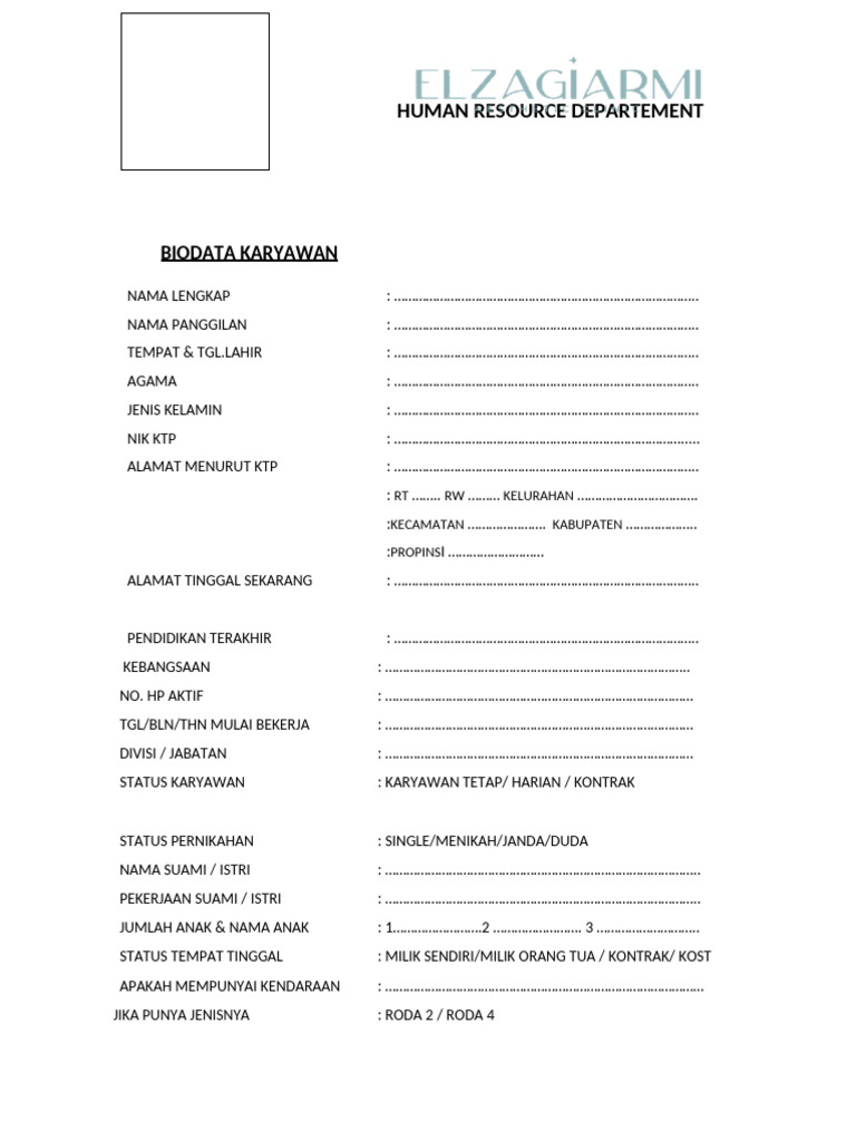Biodata Karyawan | PDF