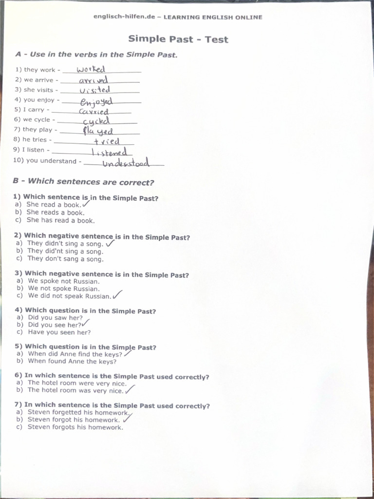 Simple Past Test | PDF