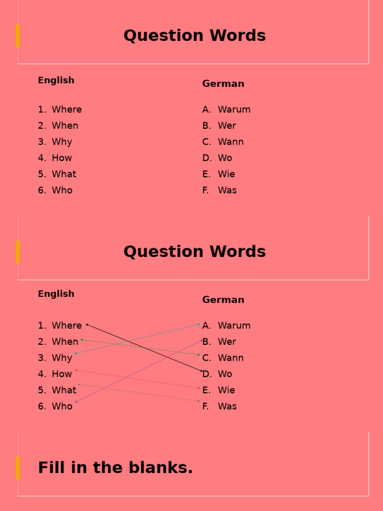 German - Question Words Exercises | PDF