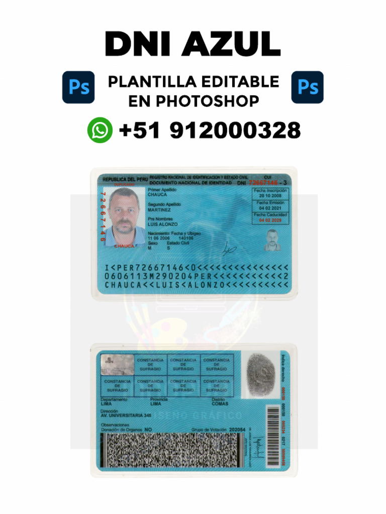Dni Azul Perú Plantilla Editable Photoshop | PDF