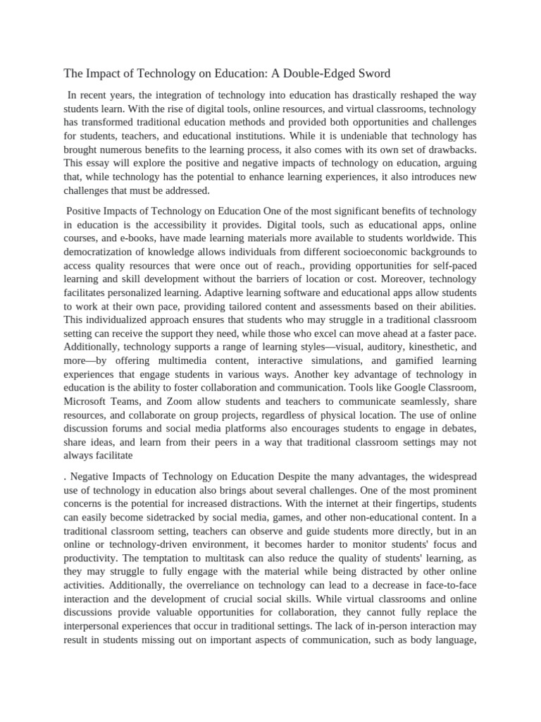 Technology's Dual Impact on Education | PDF | Learning | Distance Education