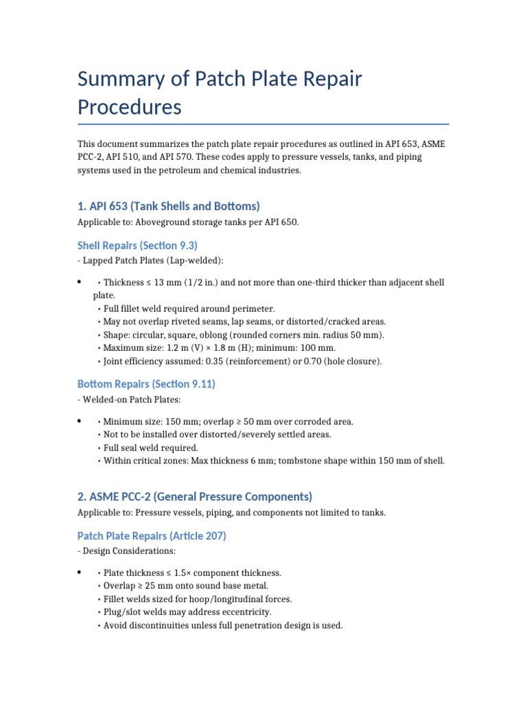 Patch Plate Repair Summary | PDF | Mechanical Engineering | Industrial ...