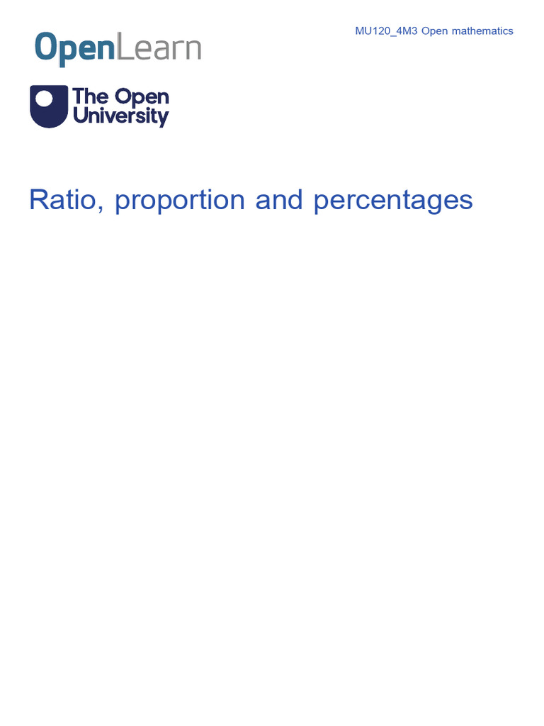 Ratios, Proportions, and Percentages Guide | PDF | Percentage | Ratio