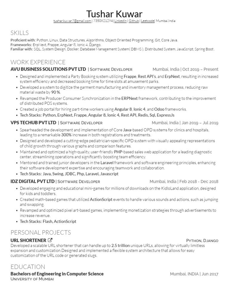 Tushar Kuwar Software Developer | PDF | Java (Programming Language) | Systems Architecture