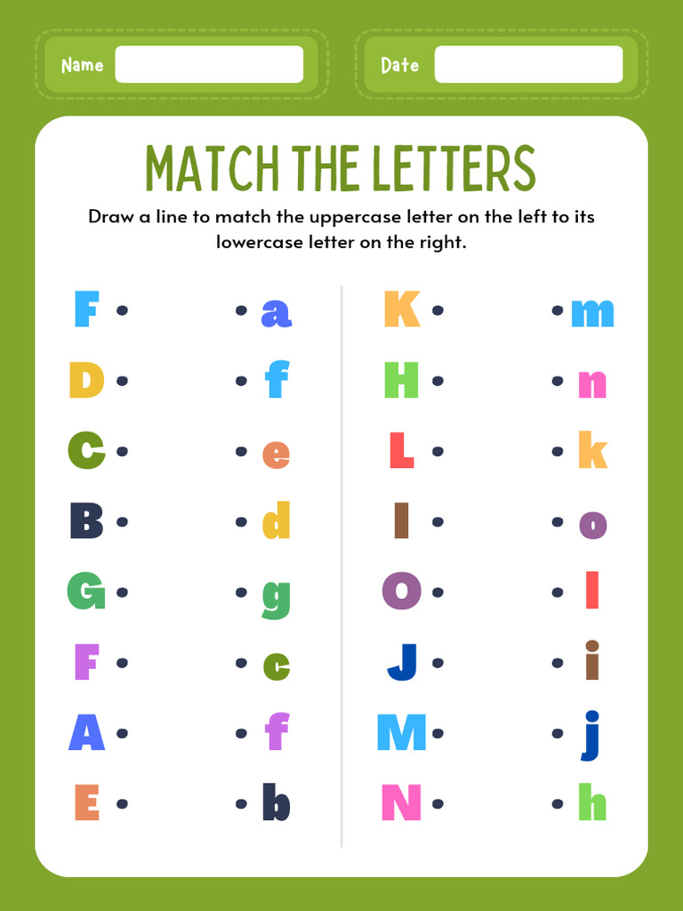 Colorful Printable Match The Letters Worksheet | PDF