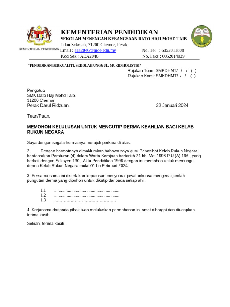 10 Surat Memohon Kelulusan Kutip Derma | PDF