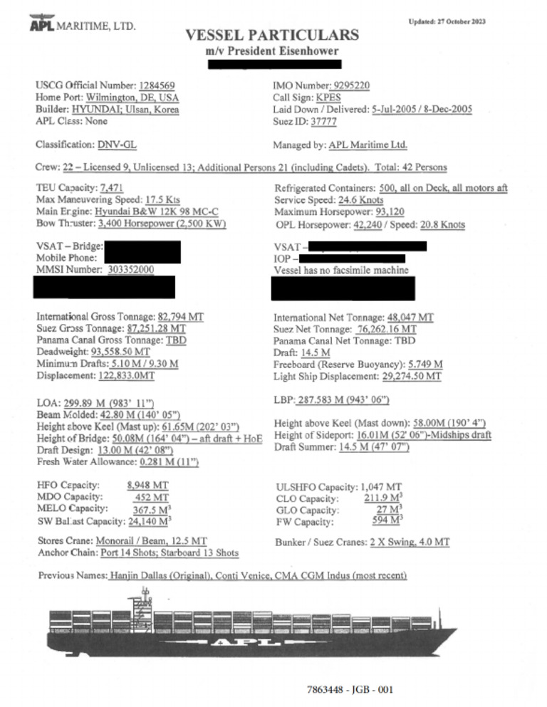 President Eisenhower-Vessel Particulars - Redacted-Rel | PDF