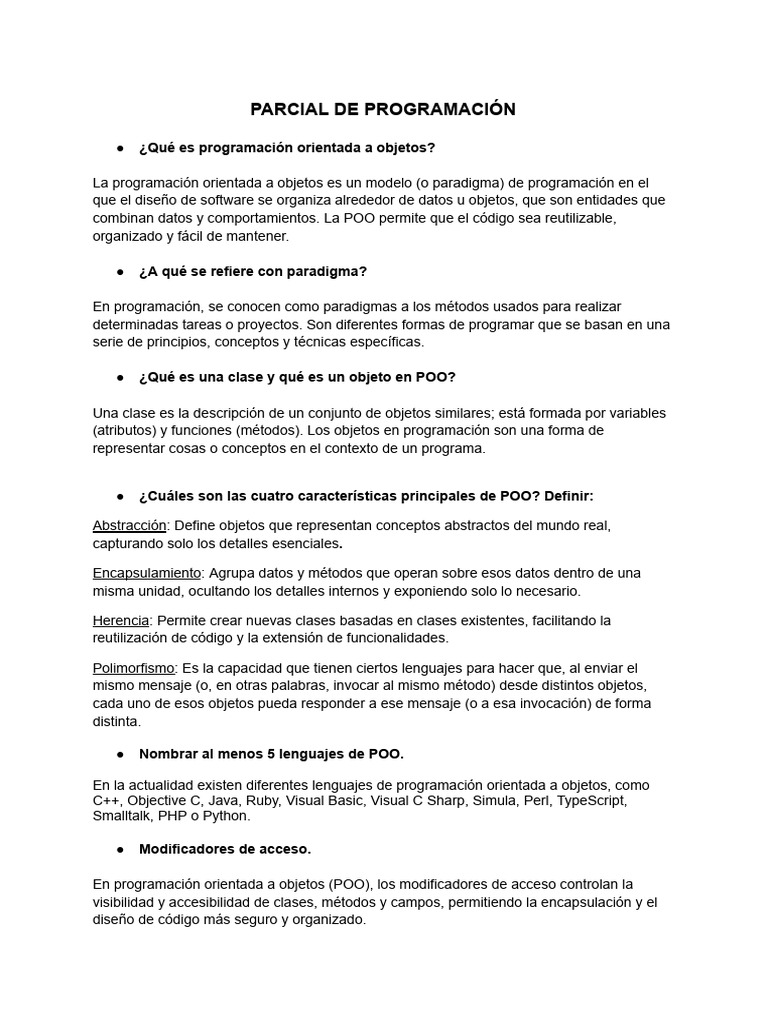 1er Parcial de Programación | PDF | Objeto (informática) | Programación ...