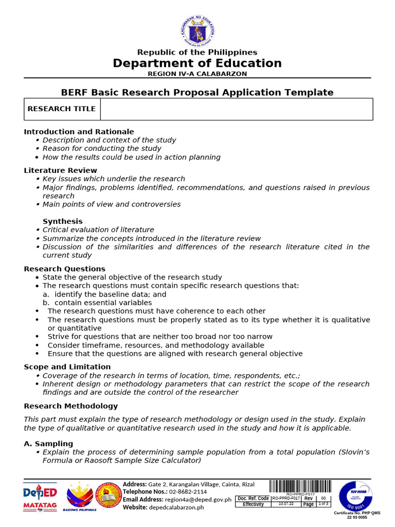 Basic Research Proposal Application Template | PDF | Methodology ...
