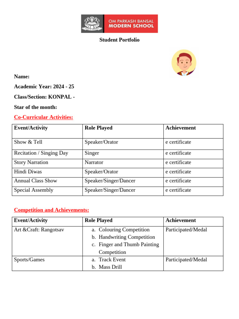 Portfolio Student Wise Format KONPAL (4) | PDF