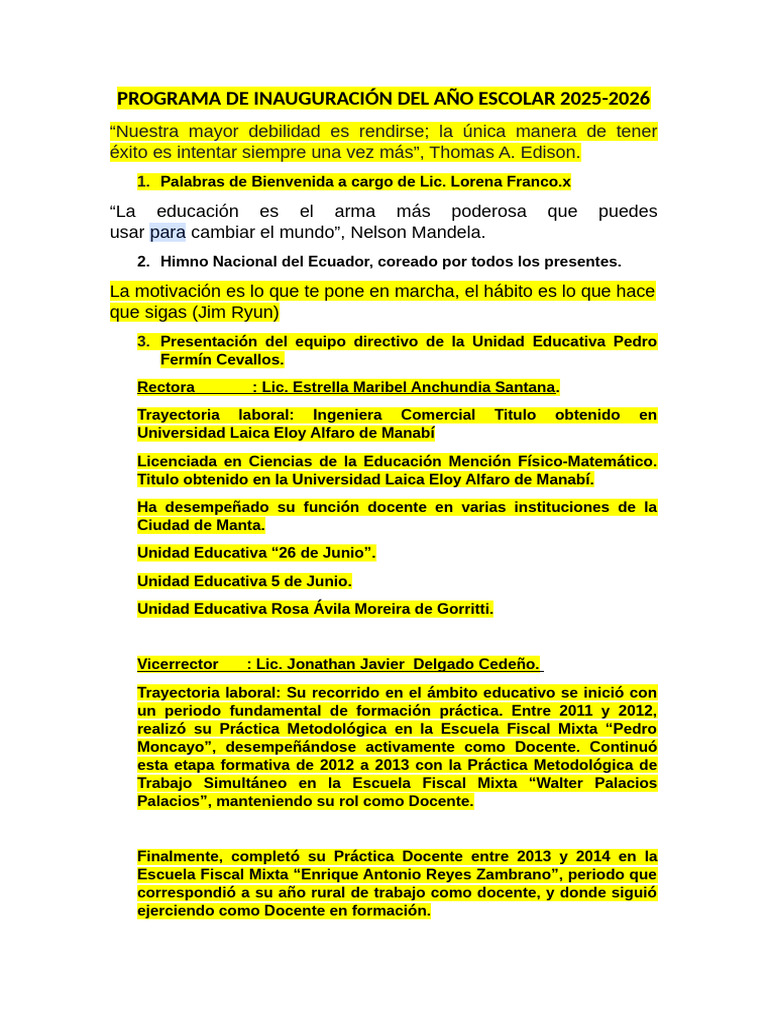 Programa de Inauguración Del Año Escoalr 2024 | PDF | Aprendizaje