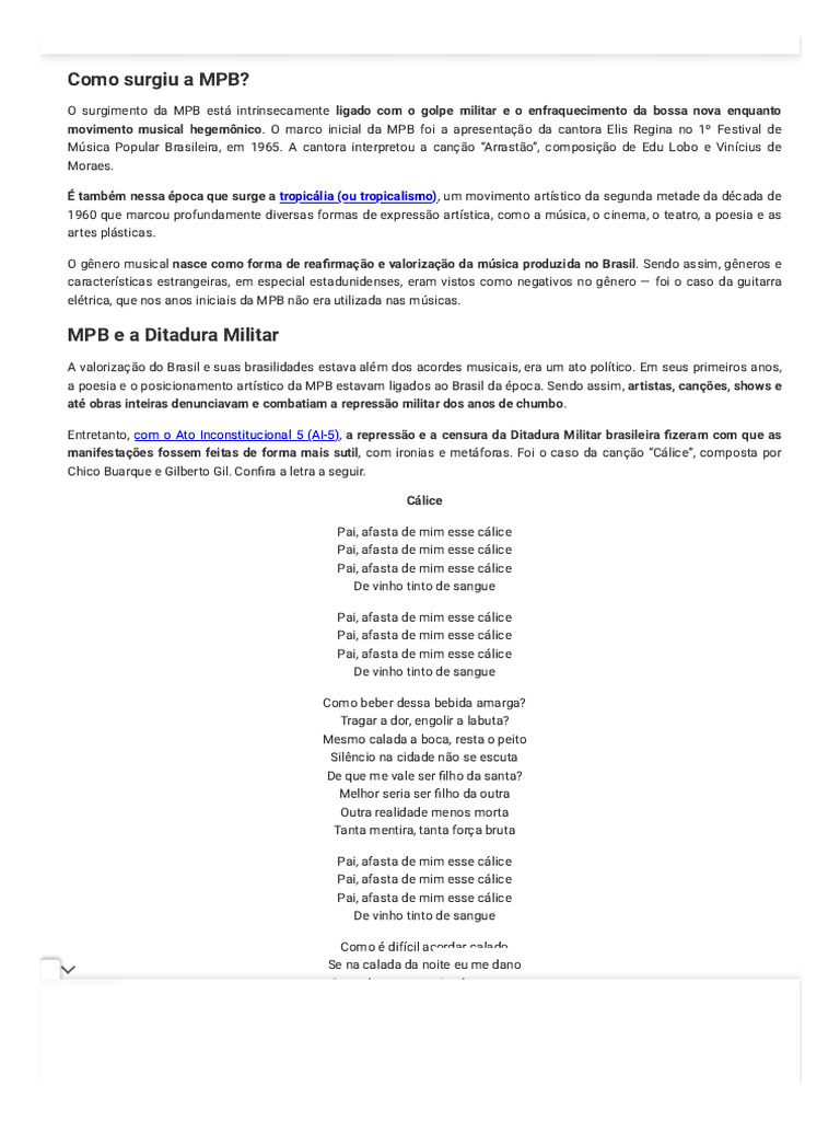 Música Popular Brasileira (MPB) - Brasil Escola PDF | PDF