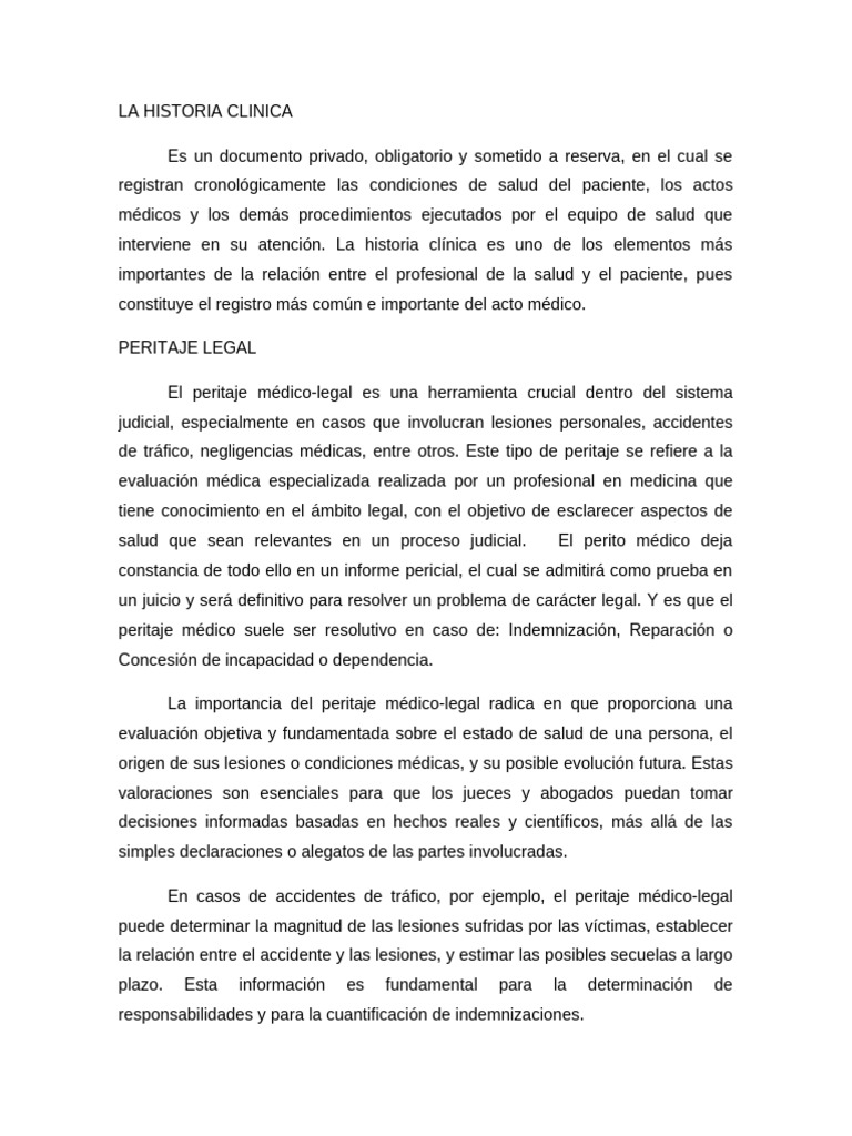 Historia Clínica y Peritaje Médico-legal | PDF | Historial médico ...
