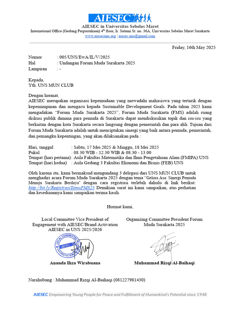Invitation Letter_UNS MUN CLUB.docx | PDF