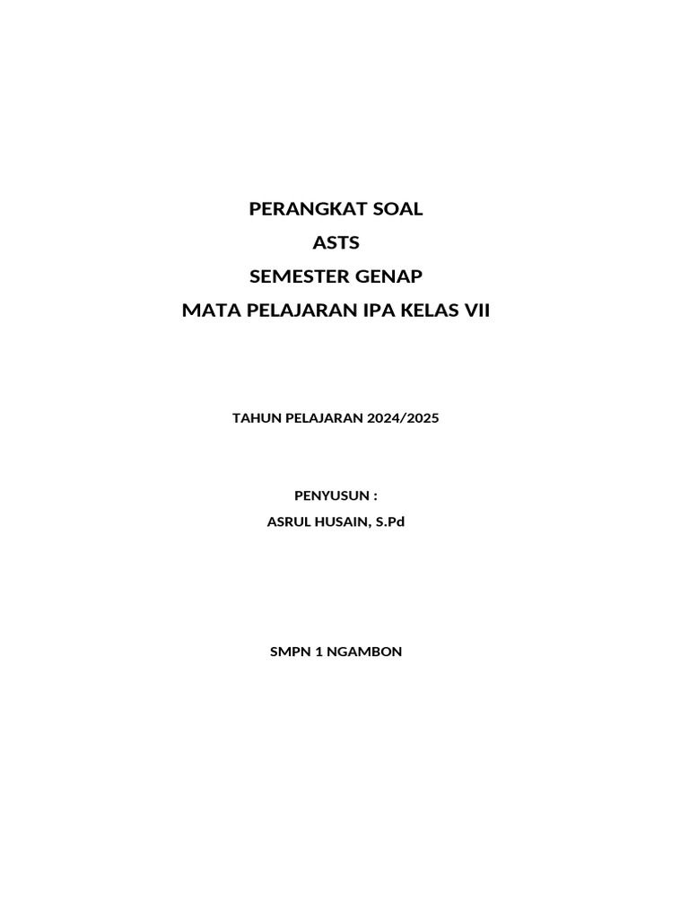 Perangkat Soal Asts Genap Ipa 2024 2025 | PDF