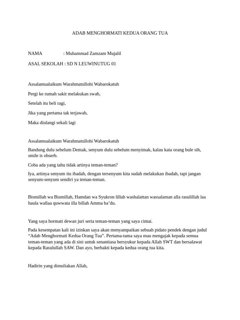 Adab Menghormati Orang Tua dalam Islam | PDF