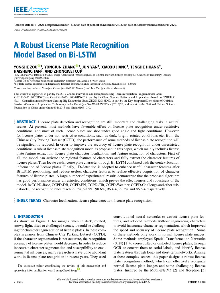 Zou Et Al. - 2020 - A Robust License Plate Recognition Model Based On | PDF | Image Segmentation ...