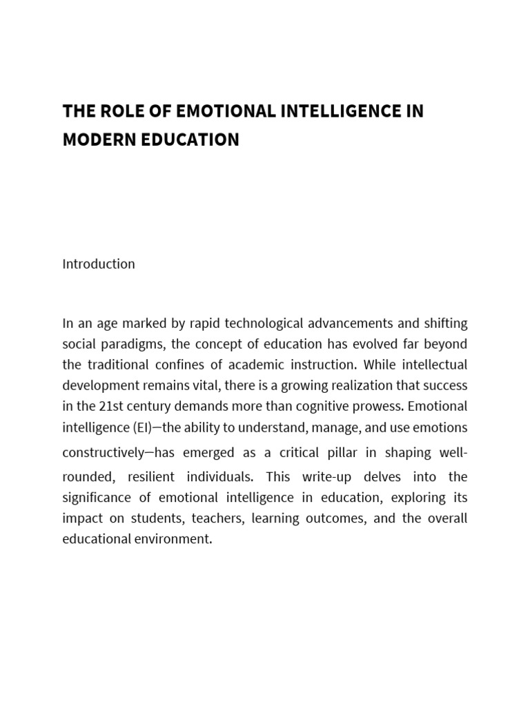 The Role of Emotional Intelligence in Modern Education | PDF ...