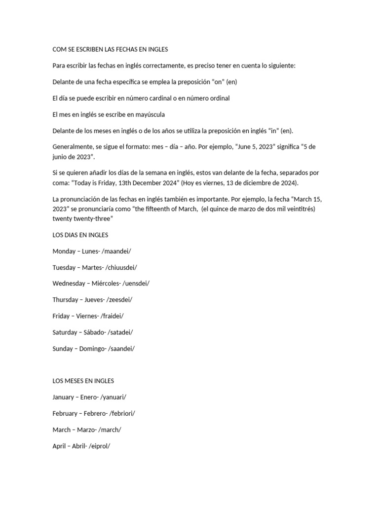 Com Se Escriben Las Fechas en Ingles | PDF