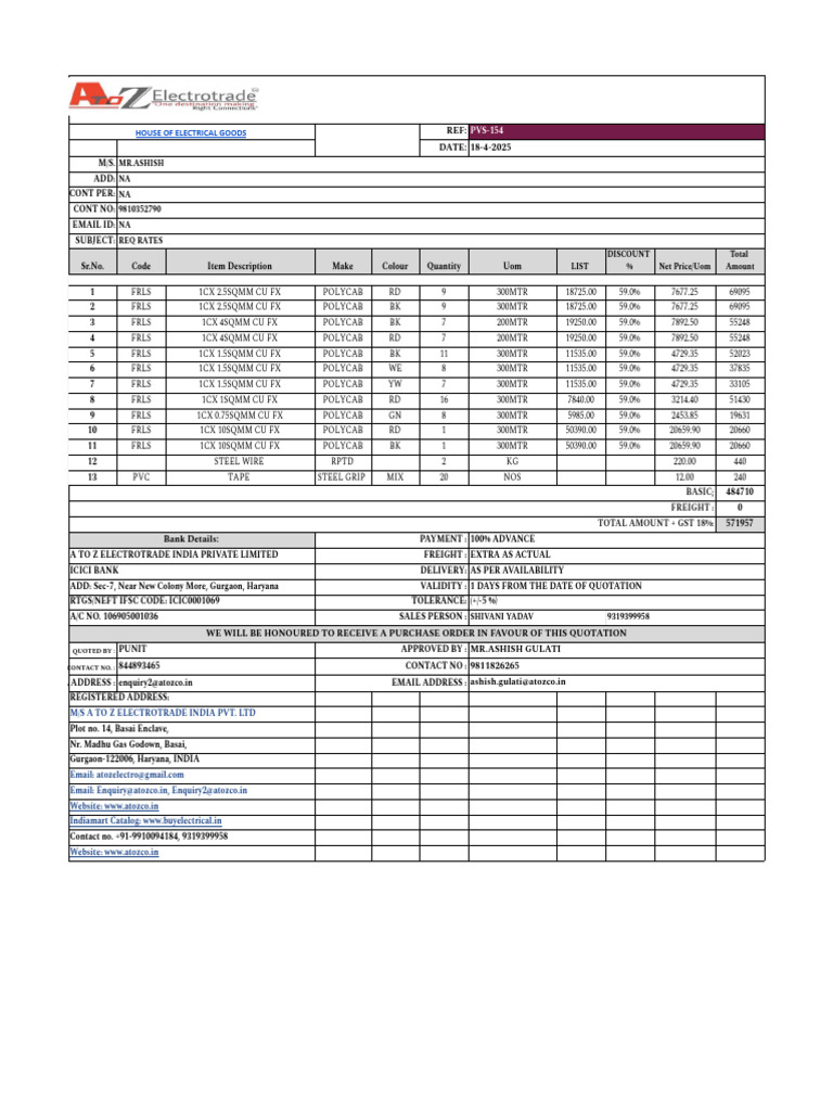 ATOZ Quotation Punit 2025-2026 - 18-4-25 (1) - Punit Sharma | PDF