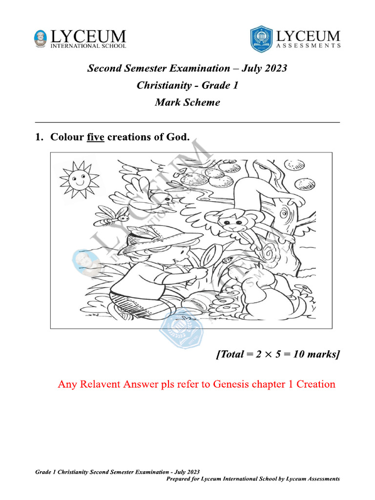 Grade 1 Christianity Mark Scheme | PDF