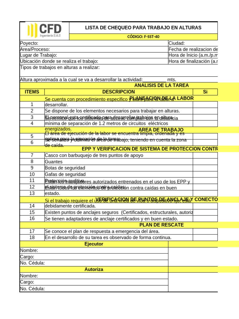 F-sst-40 Lista de Chequeo para Trabajo en Alturas | PDF