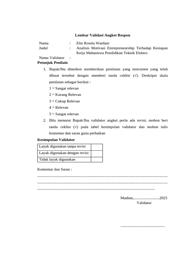 Lembar Validasi Instrumen Penelitian | PDF