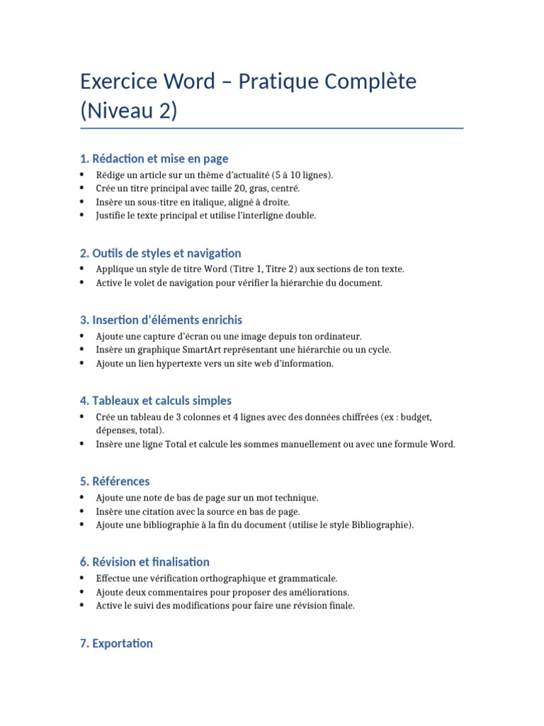 Exercice Pratique Word Niveau 2 | PDF